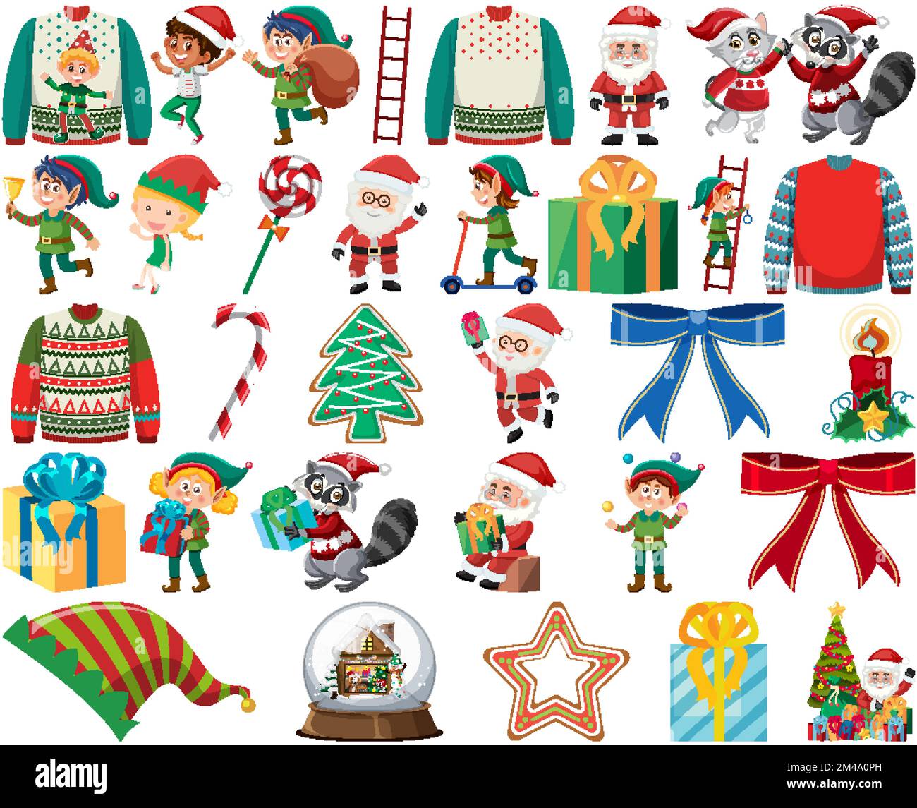 Christmas characters and elements set illustration Stock Vector Image ...
