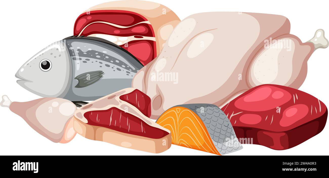 Group of different fresh meats illustration Stock Vector Image & Art ...