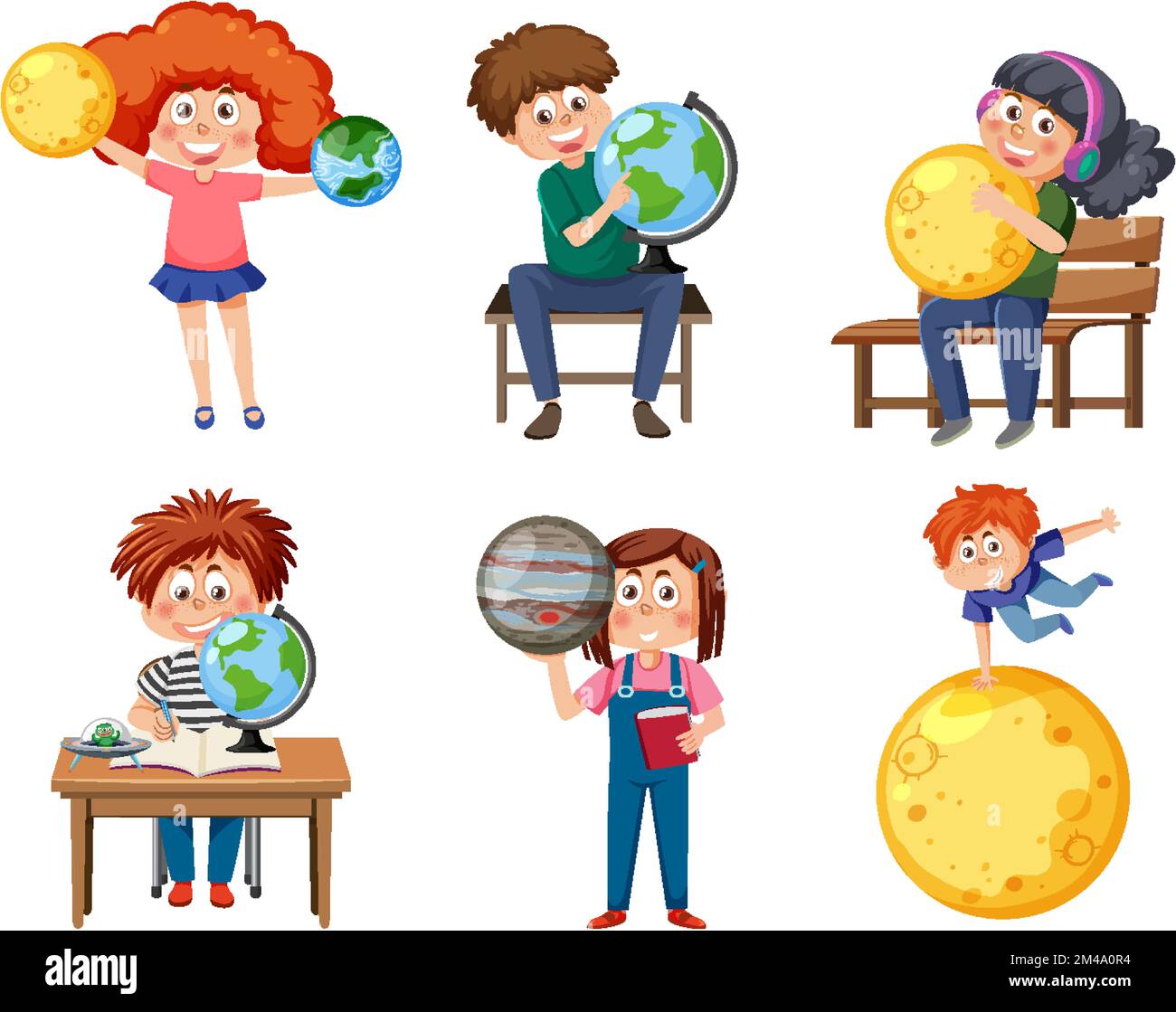 Set of student kids learning astronomy illustration Stock Vector Image ...