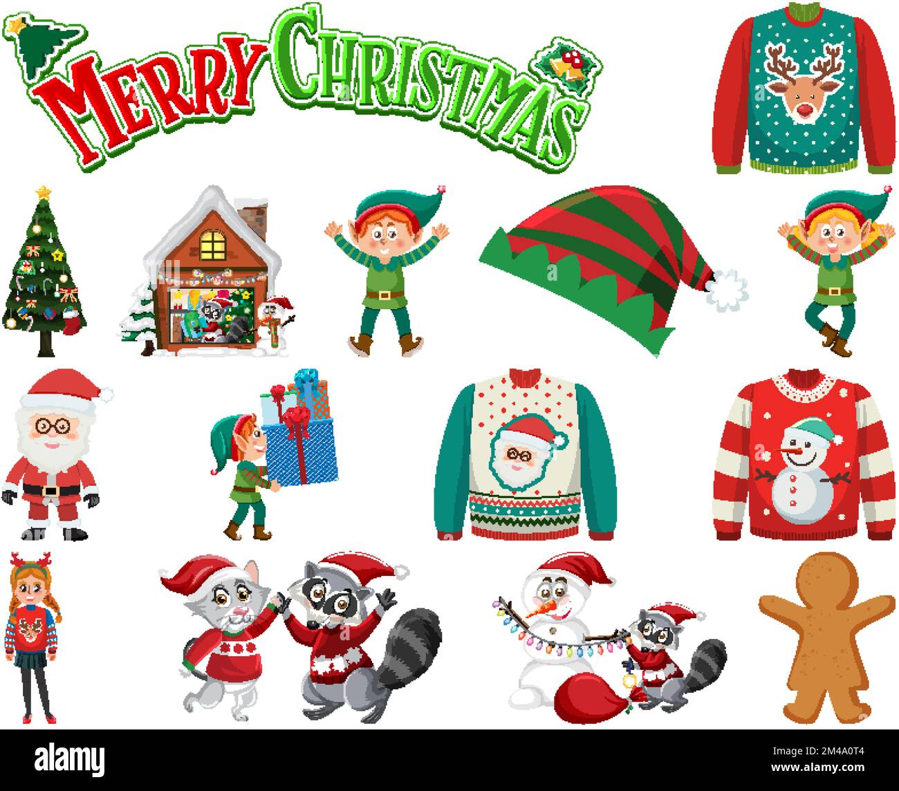 Christmas characters and elements set illustration Stock Vector Image ...