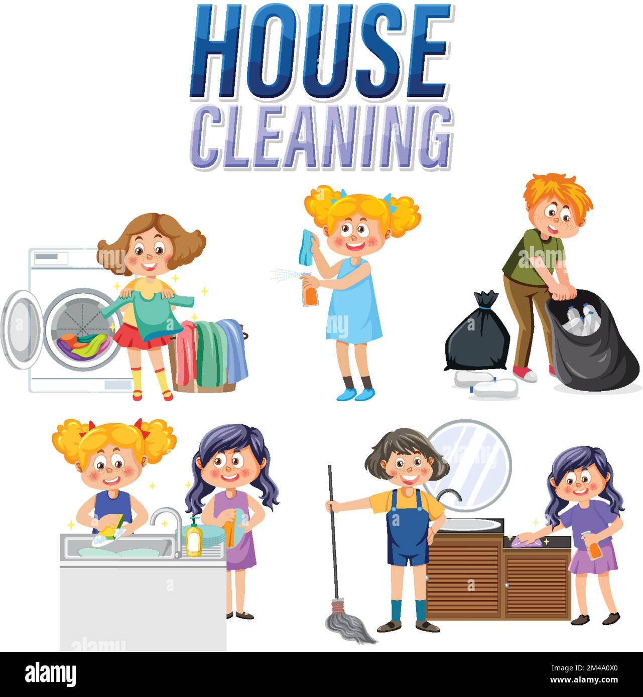 Kids cleaning at home set illustration Stock Vector Image & Art - Alamy