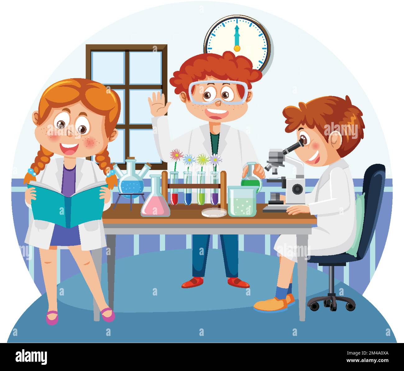 Scientist kids doing chemical experiment illustration Stock Vector ...