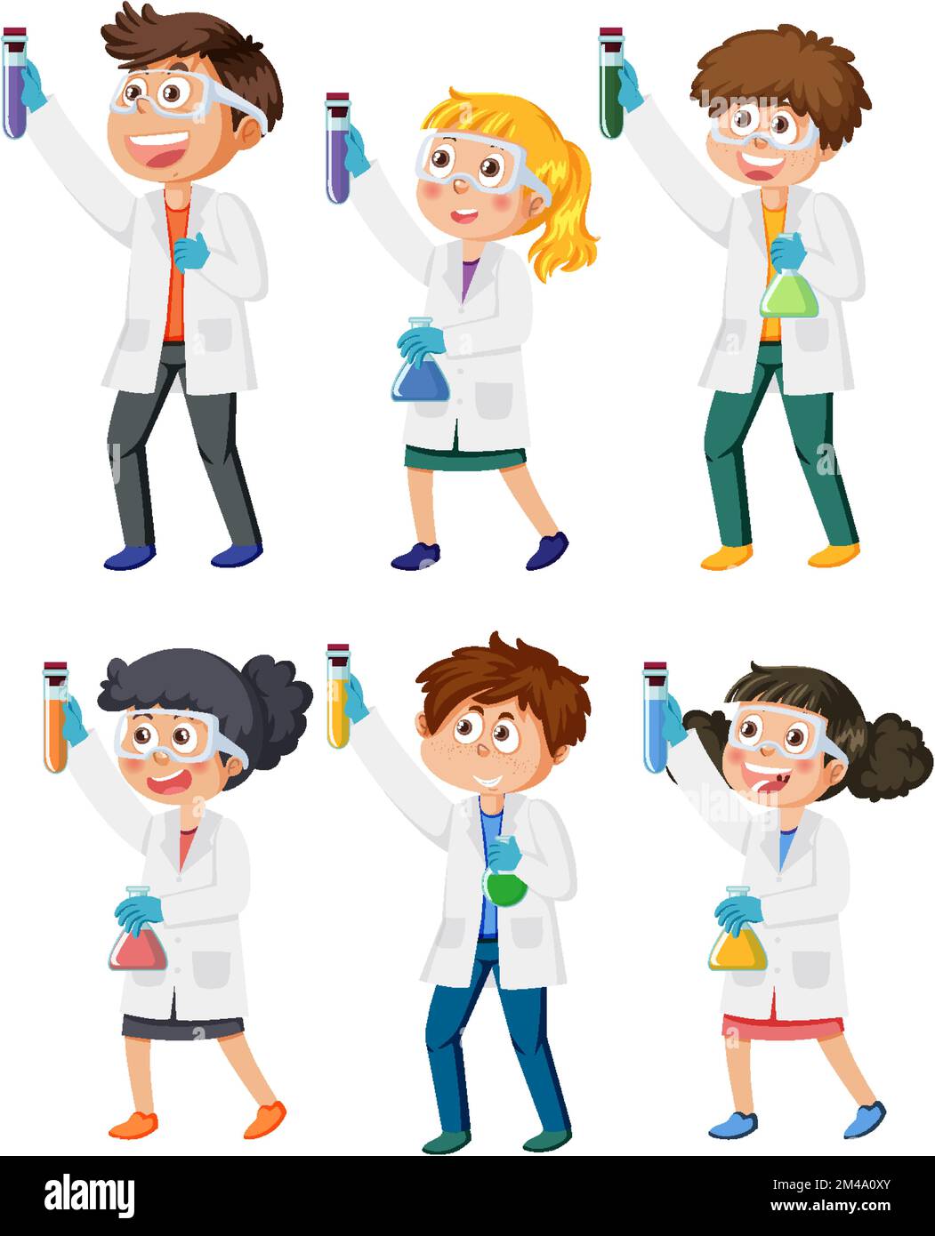 Set of different kids in scientist outfits illustration Stock Vector ...