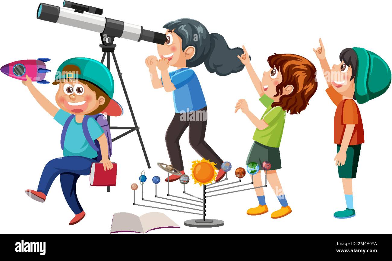 Kids observing through telescope illustration Stock Vector Image & Art ...