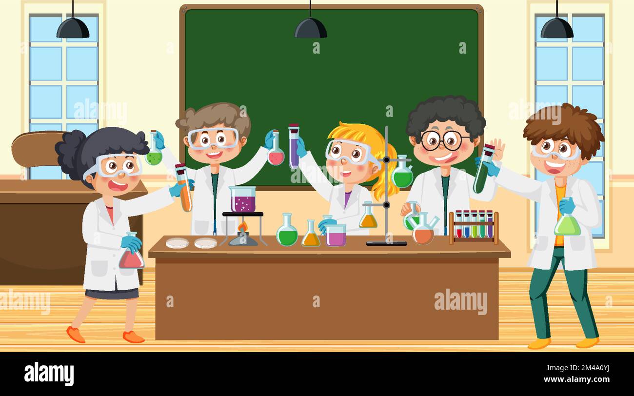 Student doing science experiment in laboratory illustration Stock ...