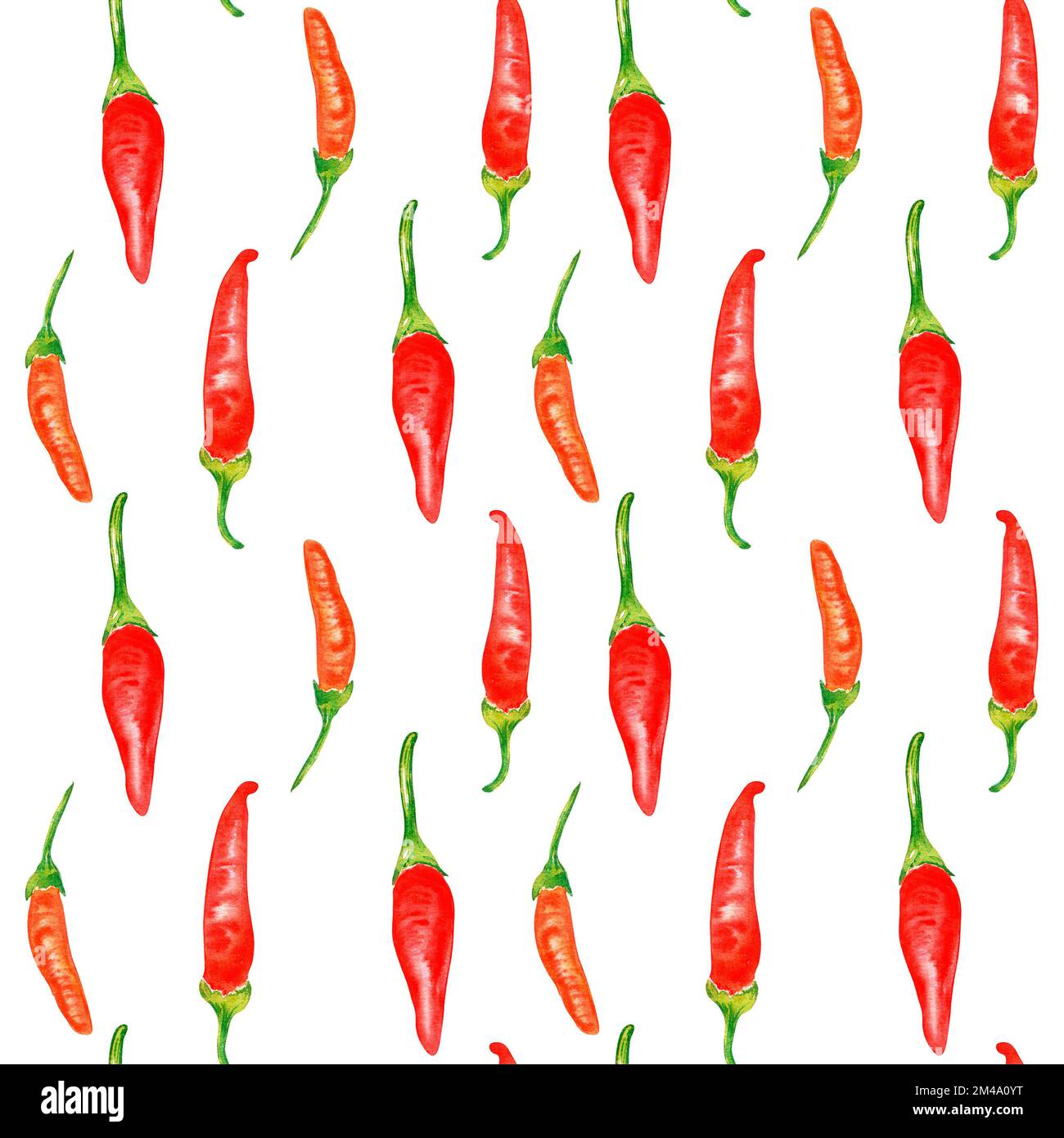 Tabasco hot peppers, capsicums watercolor seamless pattern isolated on ...