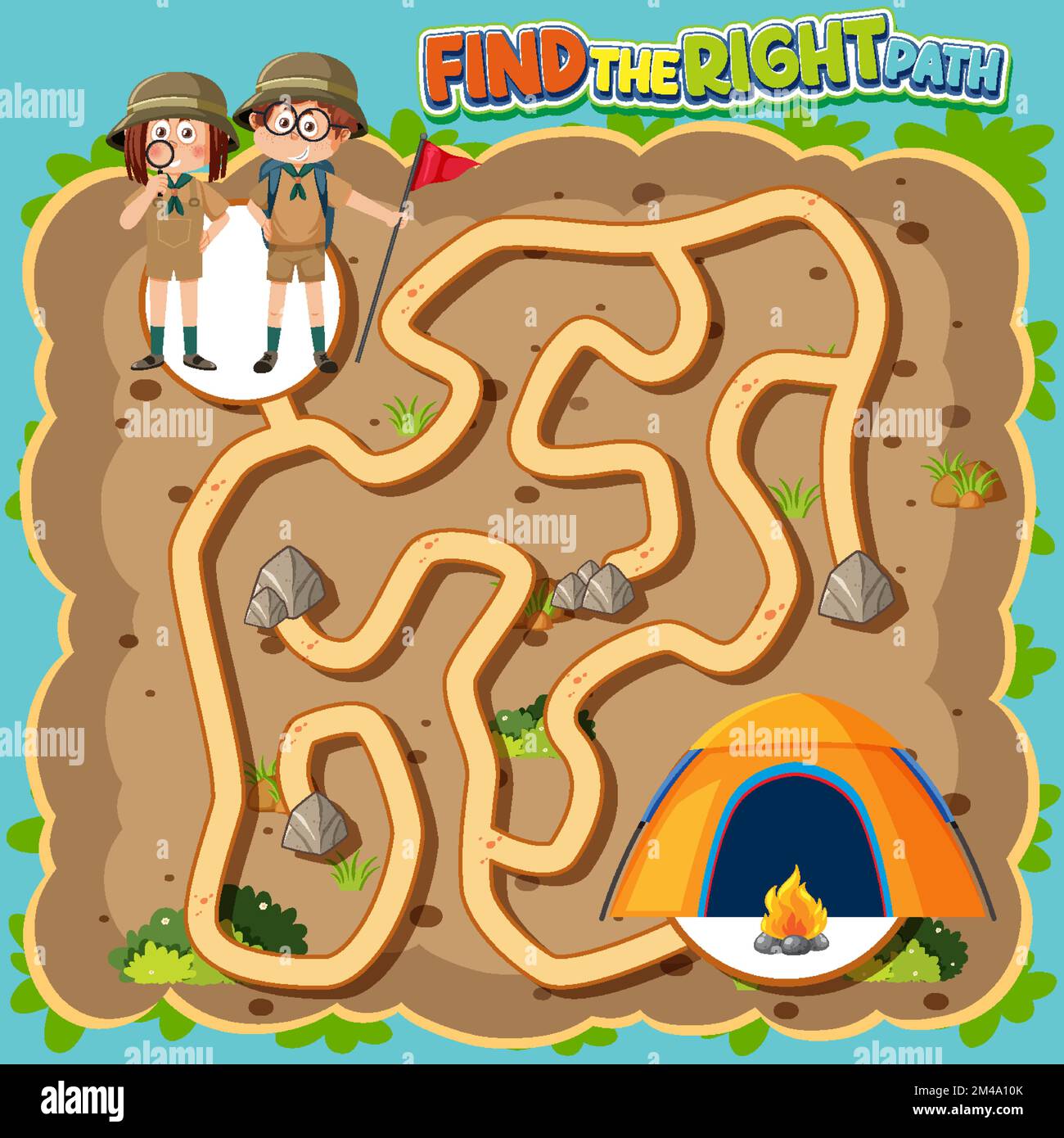 Maze game template in camping theme for kids illustration Stock Vector ...