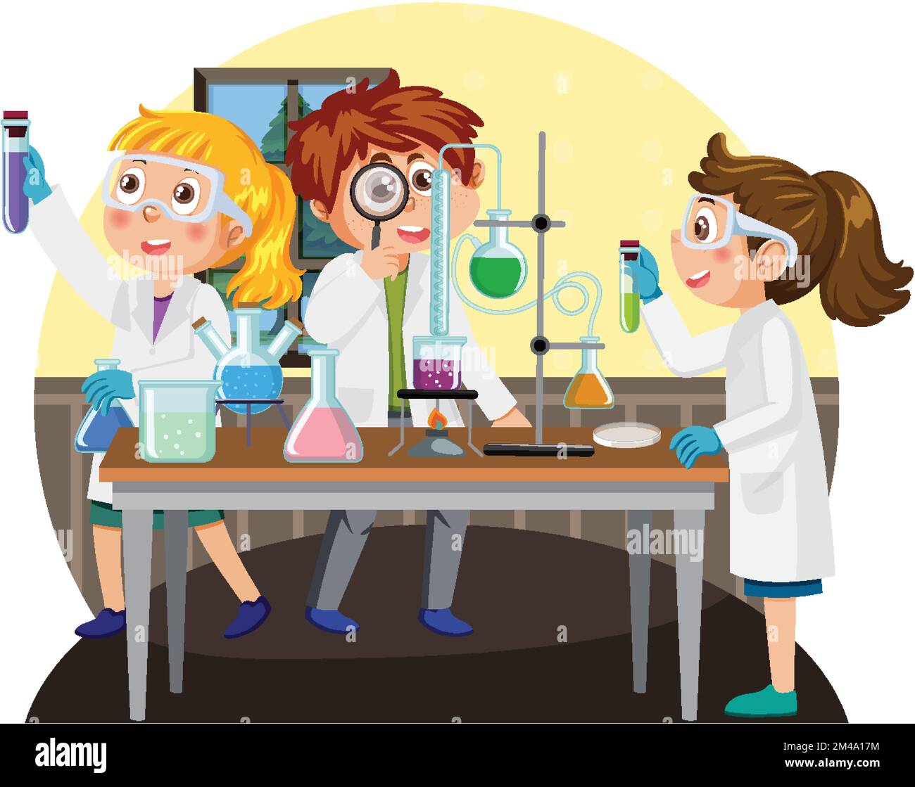 Student kids doing science experiment illustration Stock Vector Image ...