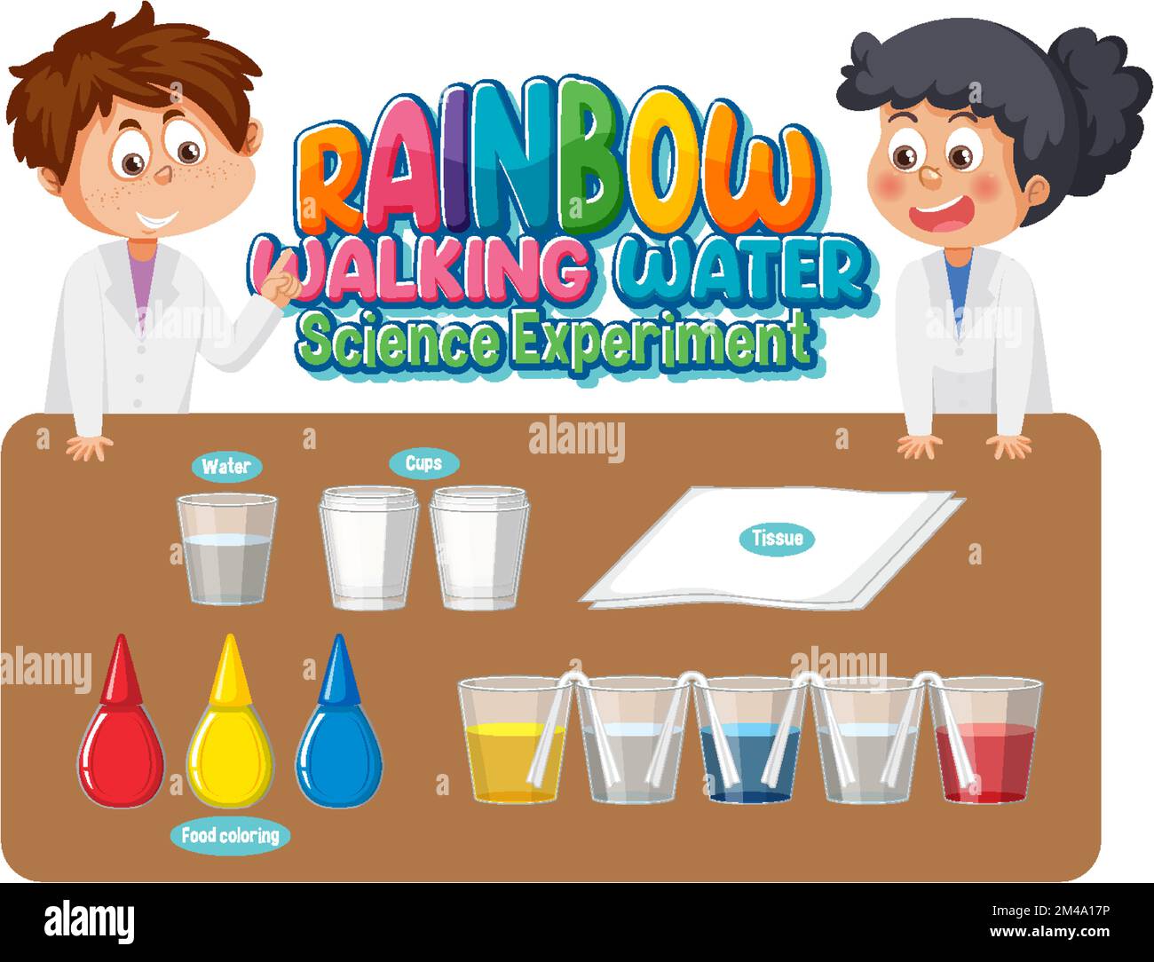 Rainbow walking water science experiment illustration Stock Vector ...