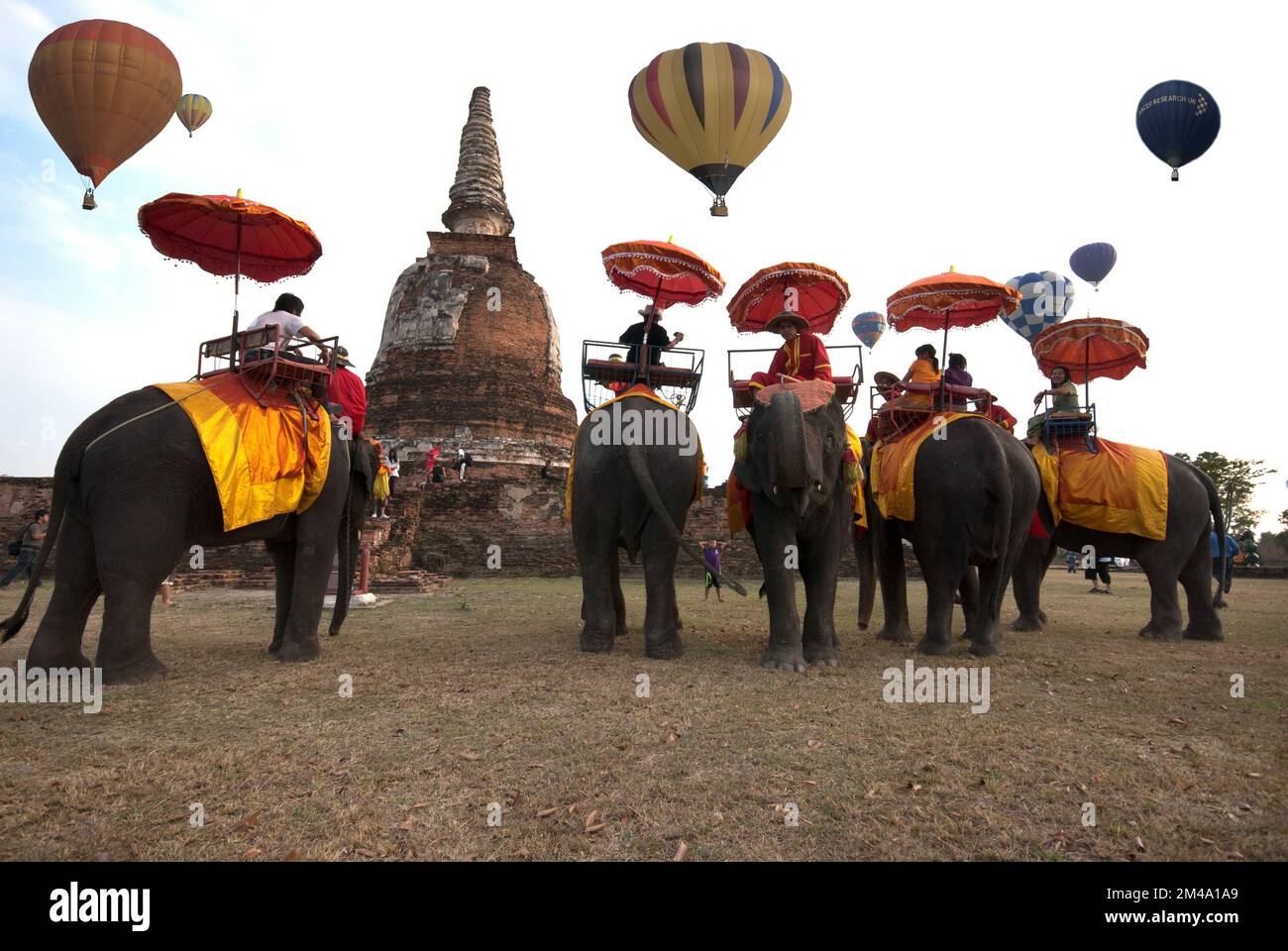 Hot air balloon show on ancient temple in Thailand International ...