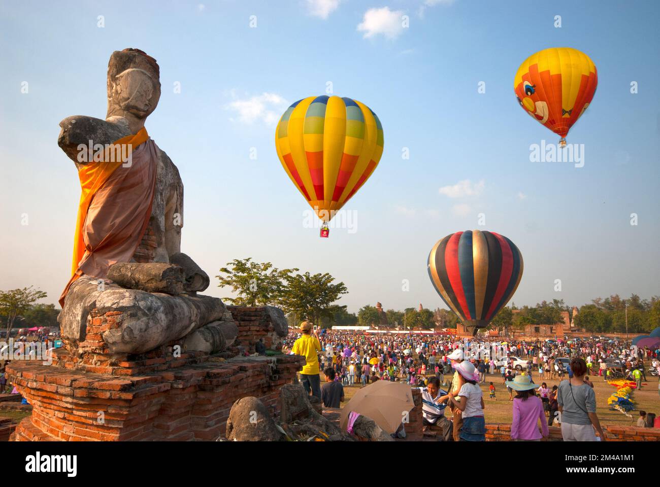 View of Hot air balloon show on ancient temple in Thailand ...