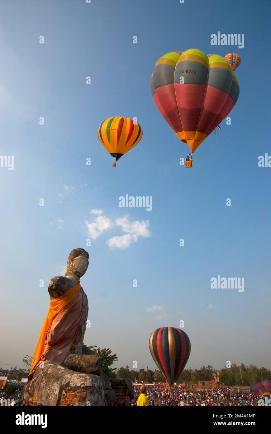 View of Hot air balloon show on ancient temple in Thailand ...