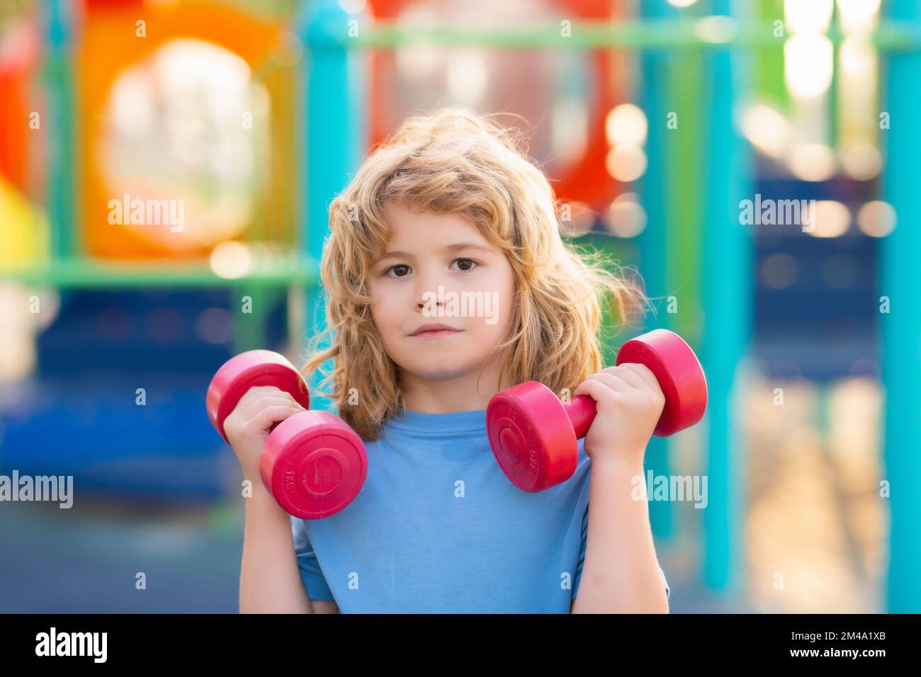 Summer sport, kids sport training on playground. Sport activities at leisure with children ...