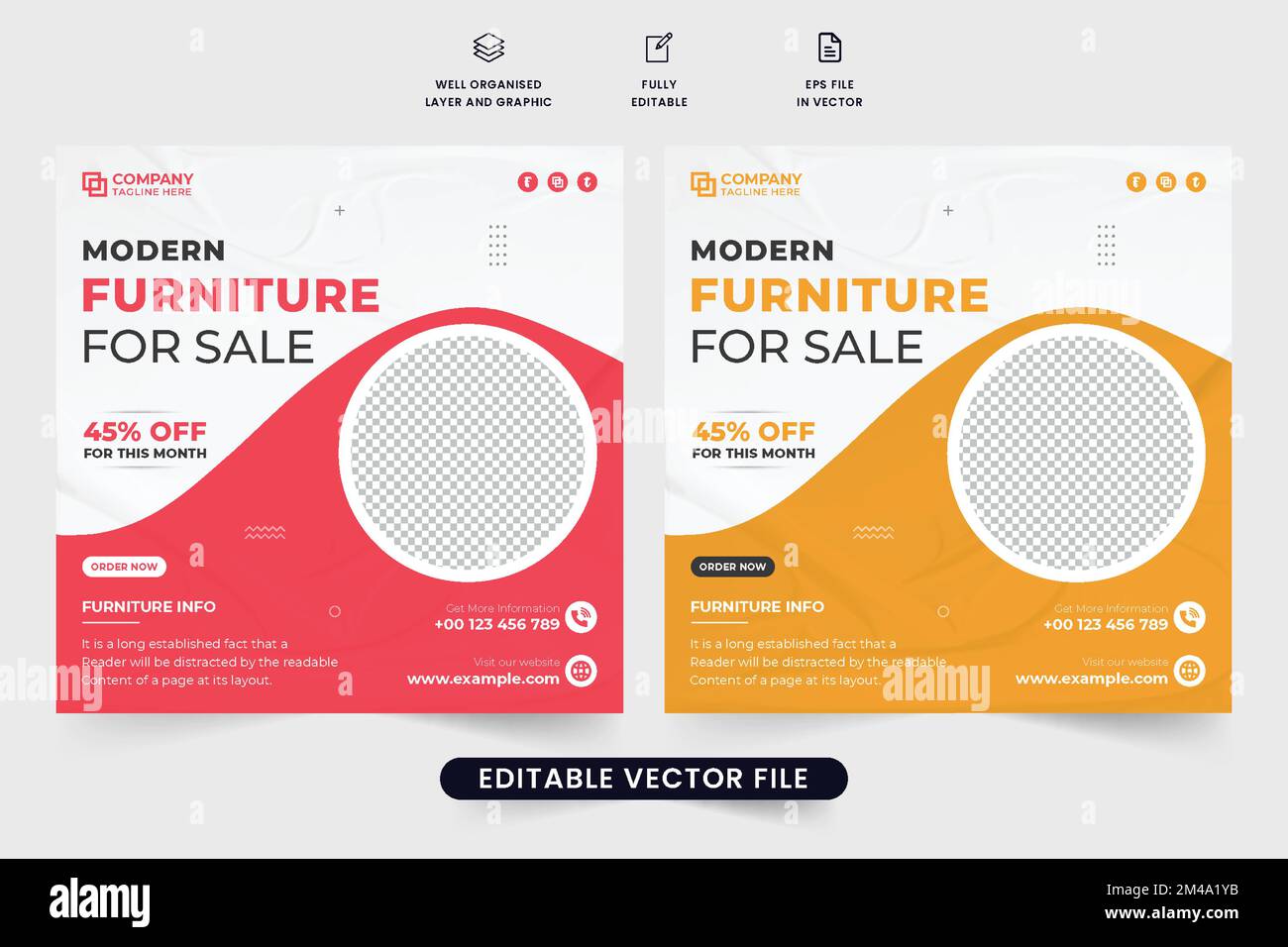 Modern furniture store promotion web banner vector with red and yellow ...