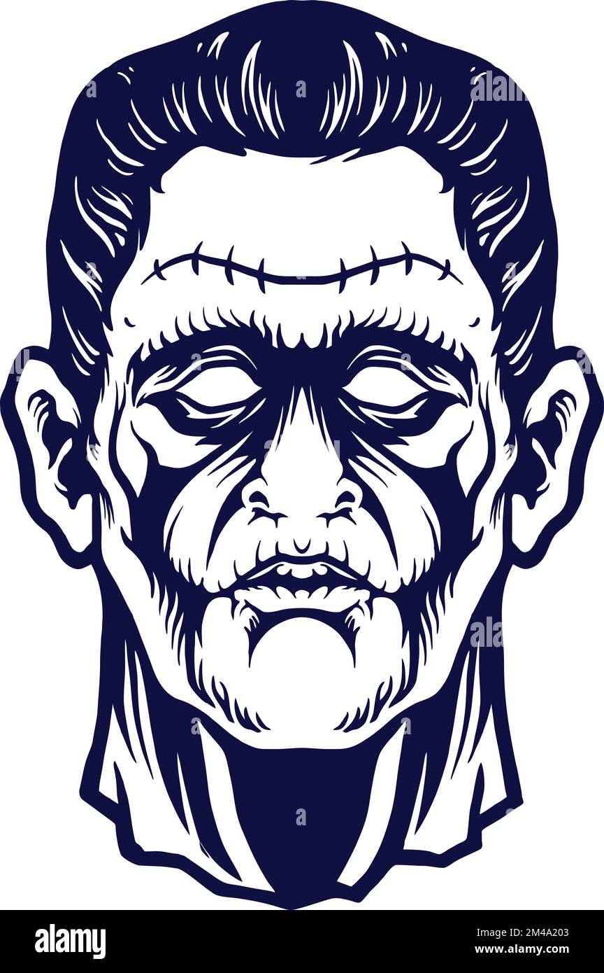 Zombie Face Halloween monochrome vector illustrations for your work ...