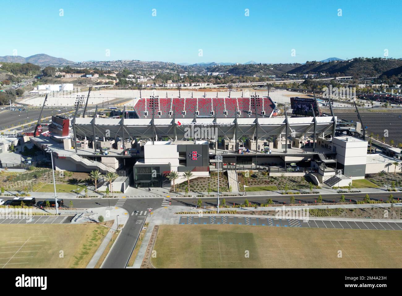 A general overall aerial view of Snapdragon Stadium, Saturday, Dec. 10, 2022, in San Diego ...