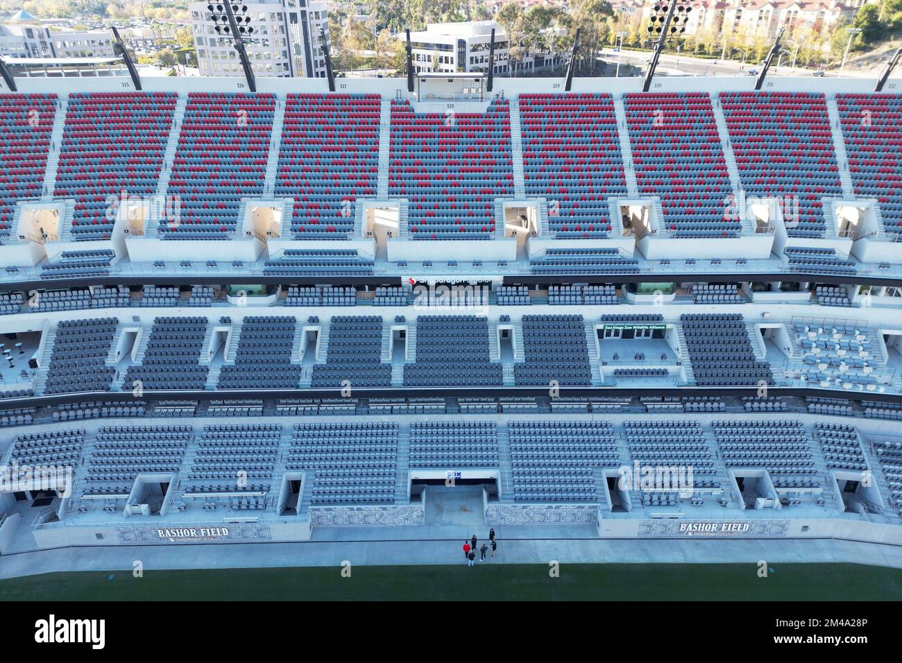 A general overall aerial view of Snapdragon Stadium, Saturday, Dec. 10, 2022, in San Diego ...