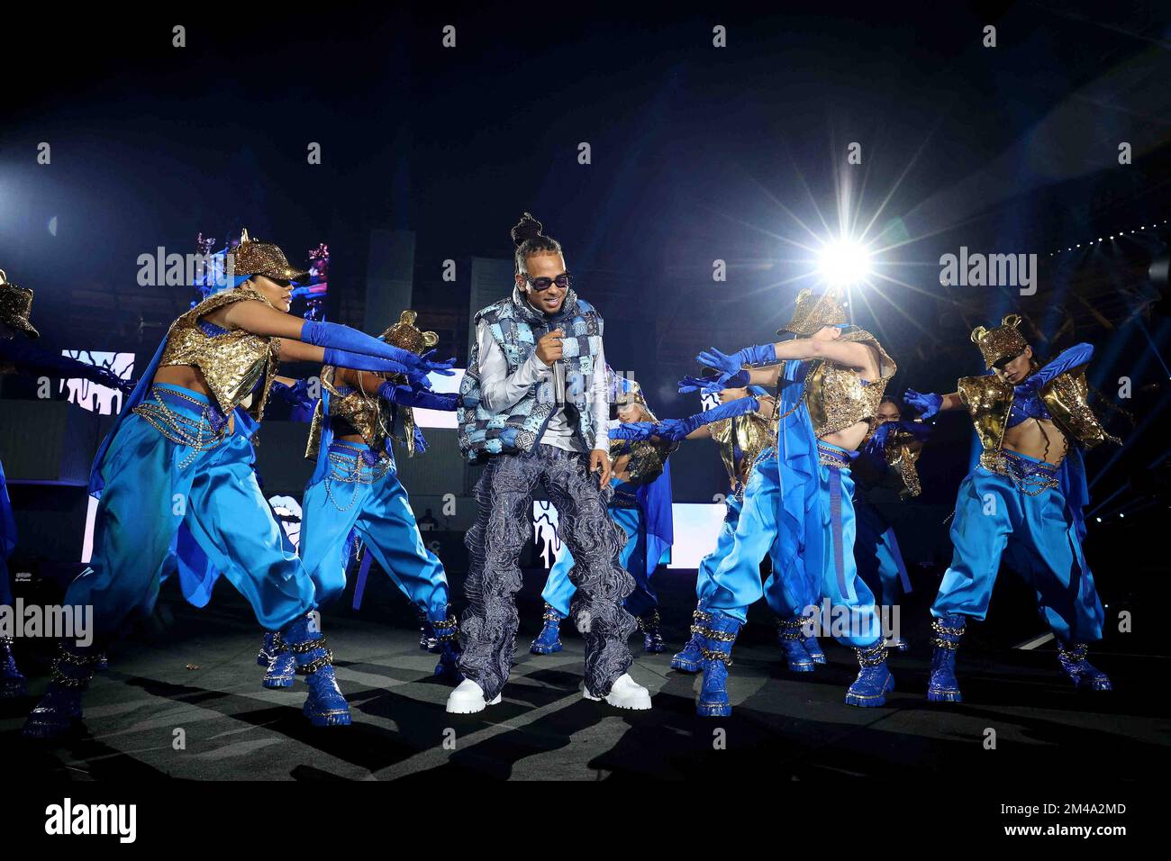 Puerto Rican singer Ozuna performs during Qatar Fashion United event ...