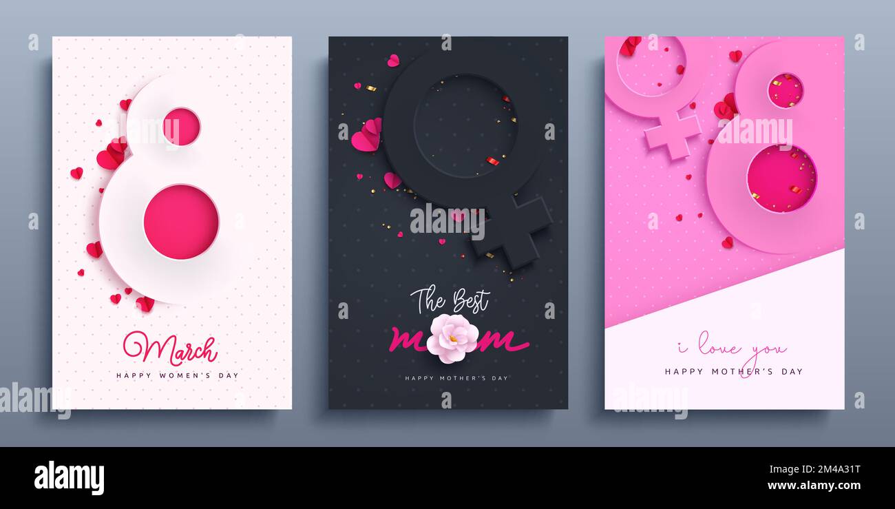 Mother's day happy set vector poster design. March 8 and woman icon lay ...