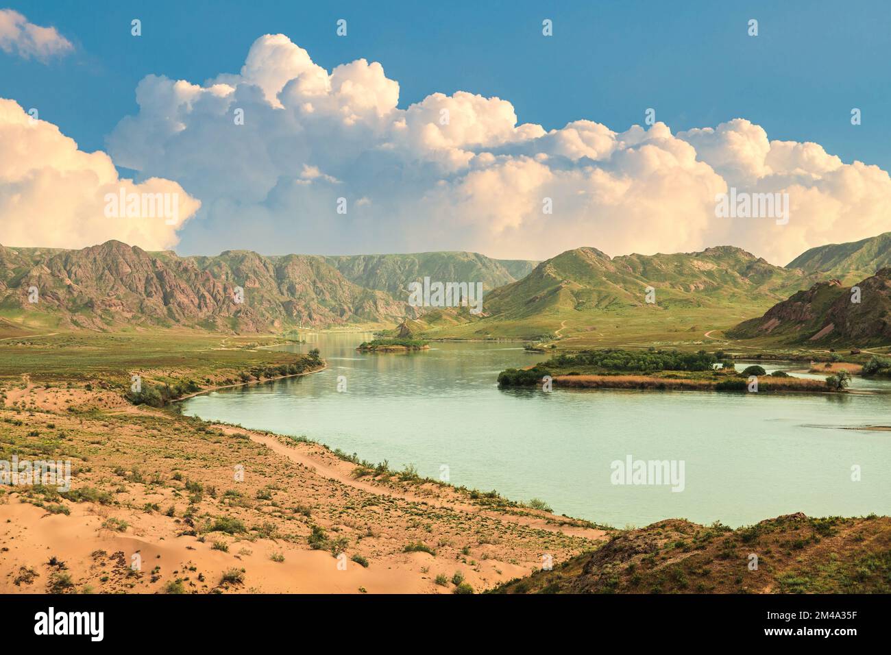 Ili river landscape in Almaty region in Kazakhstan. Picturesque tourist ...