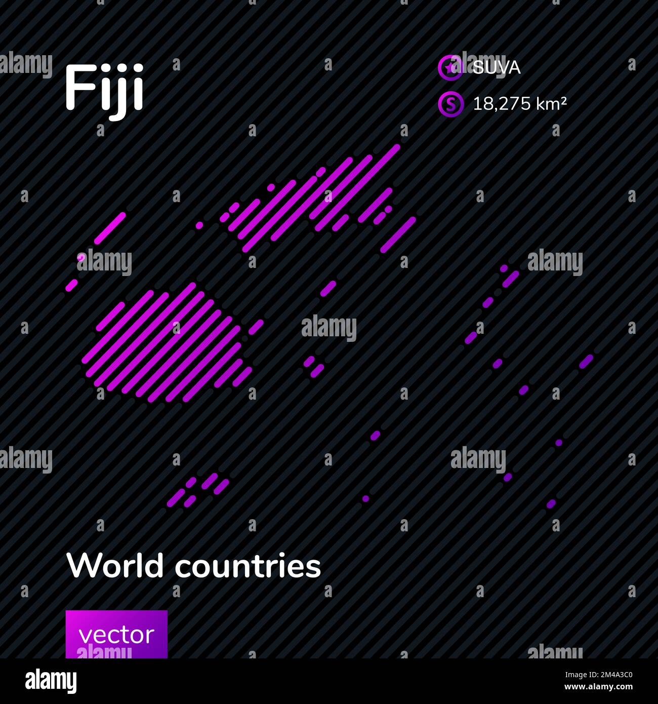Fiji islands map. Vector creative digital neon flat line art abstract ...