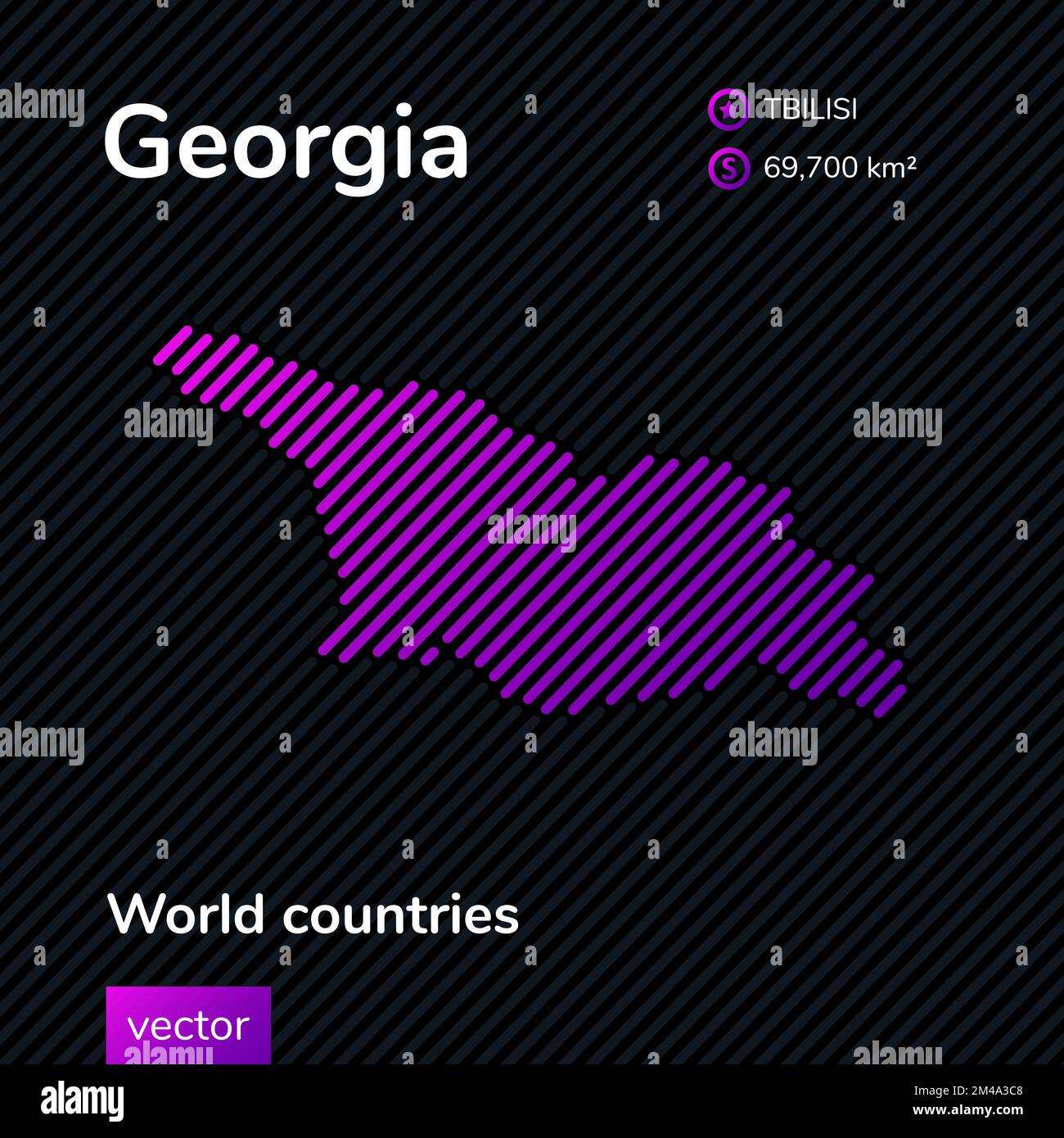 eorgia map. Vector creative digital neon flat abstract simple map with ...