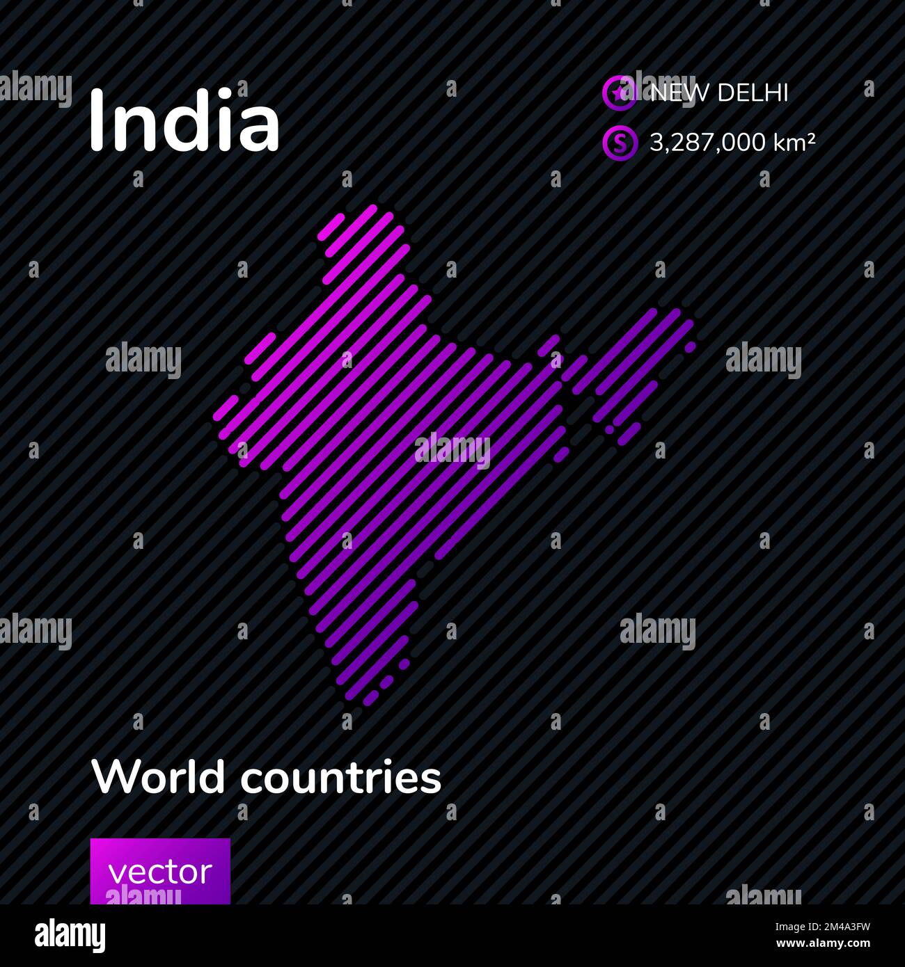 Vector flat map of India with violet, purple, pink striped texture on ...