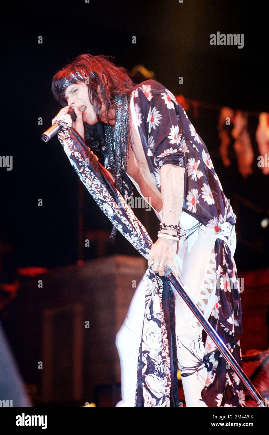 Steven Tyler of Aerosmith performing in 1990 in San Francisco ...