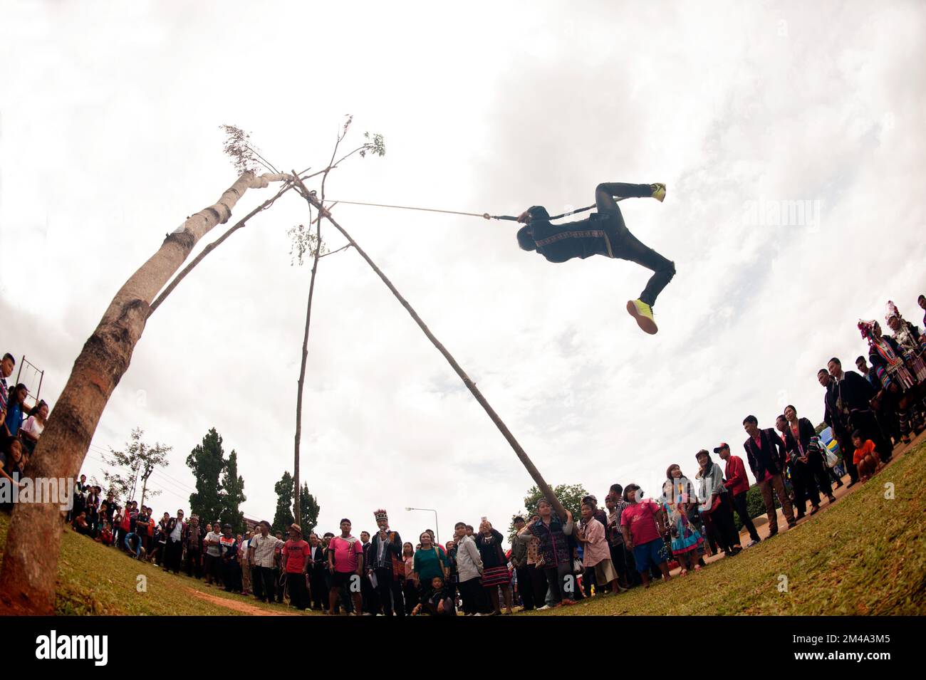 The minority Akha hill tribe swings in the air, the Lo Ching Festival ...