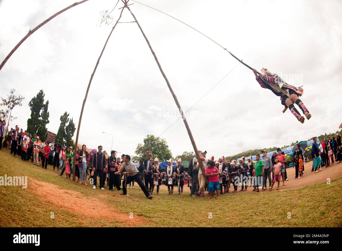 The minority Akha hill tribe swings in the air, the Lo Ching Festival ...