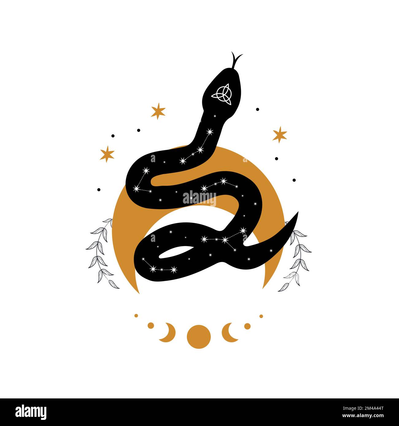 Magic snake in boho style with moon. Mystical symbol in a trendy ...