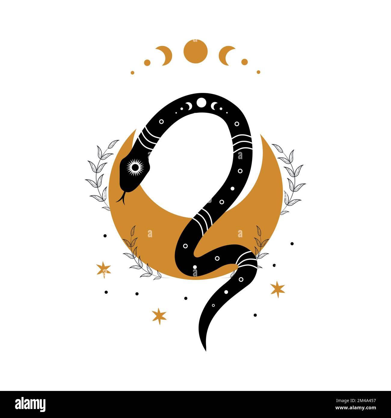 Magic snake in boho style with moon. Mystical symbol in a trendy ...