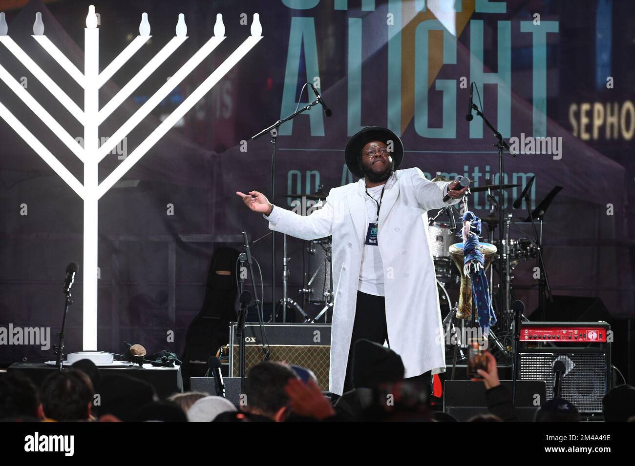 Rapper Nissim Black performs during the Shine A Light On Antisemitism ...