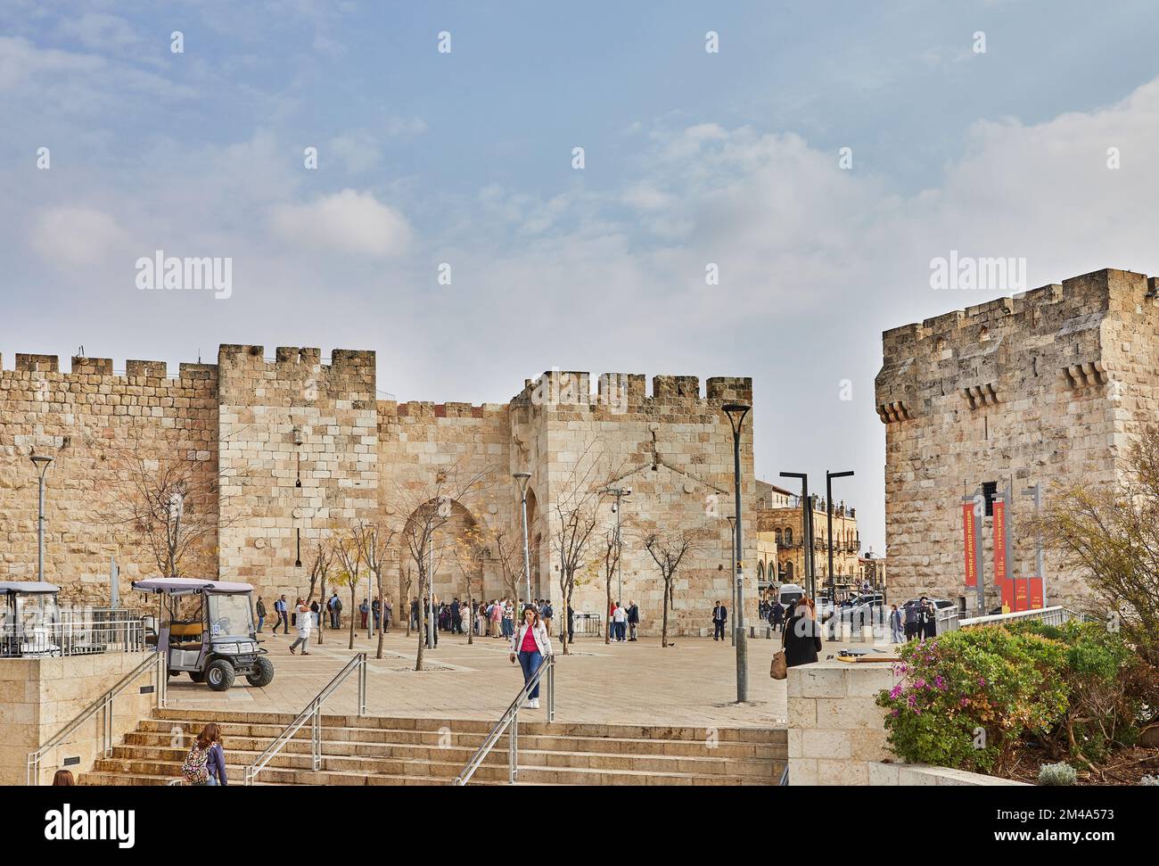 View of the Jaffa Gate in Jerusalem. The old gate has the shape of a ...