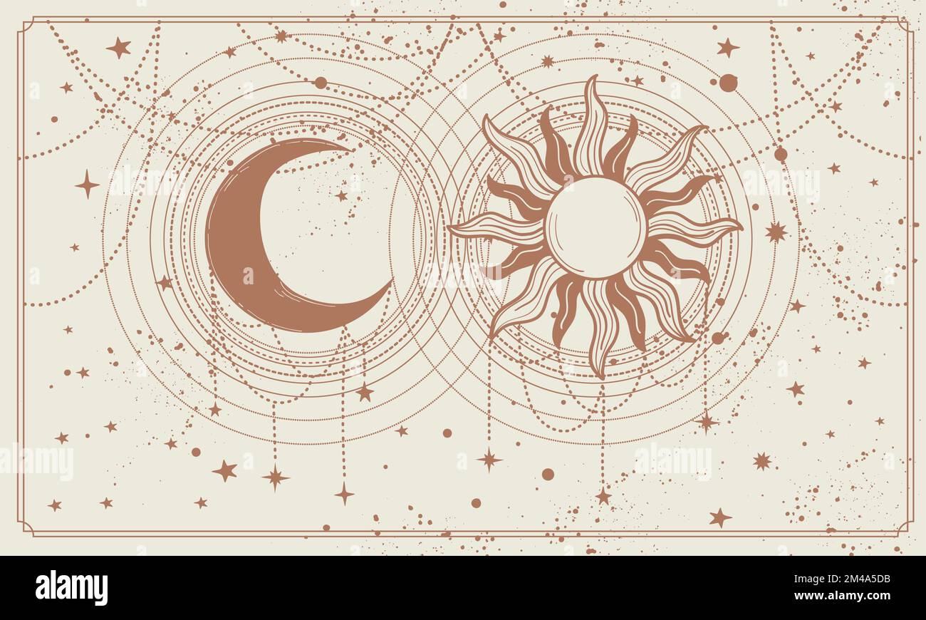 Celestial space background with sun and mysterious moon, banner for ...