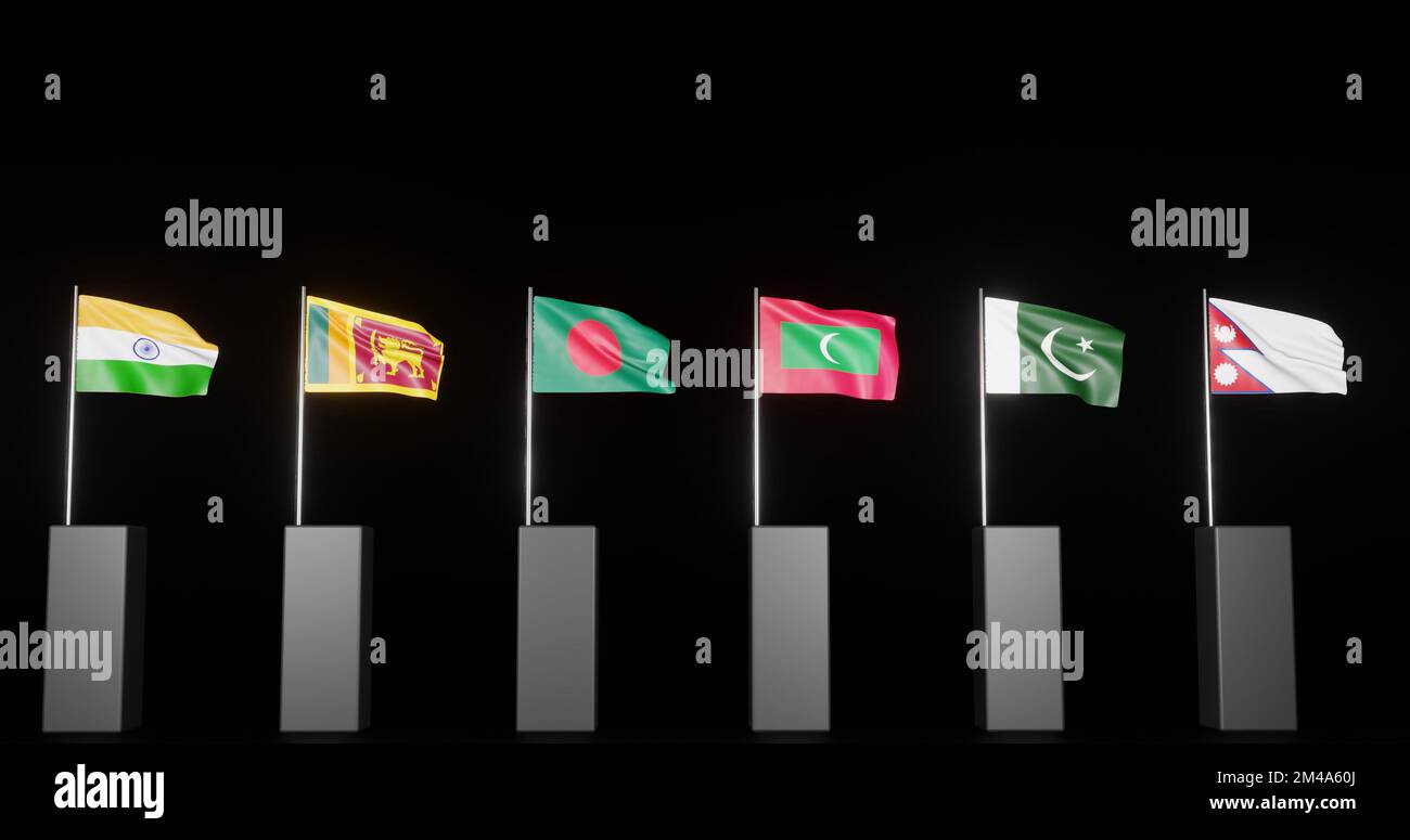 South asia country flag wave illustration image, asian country 3d ...