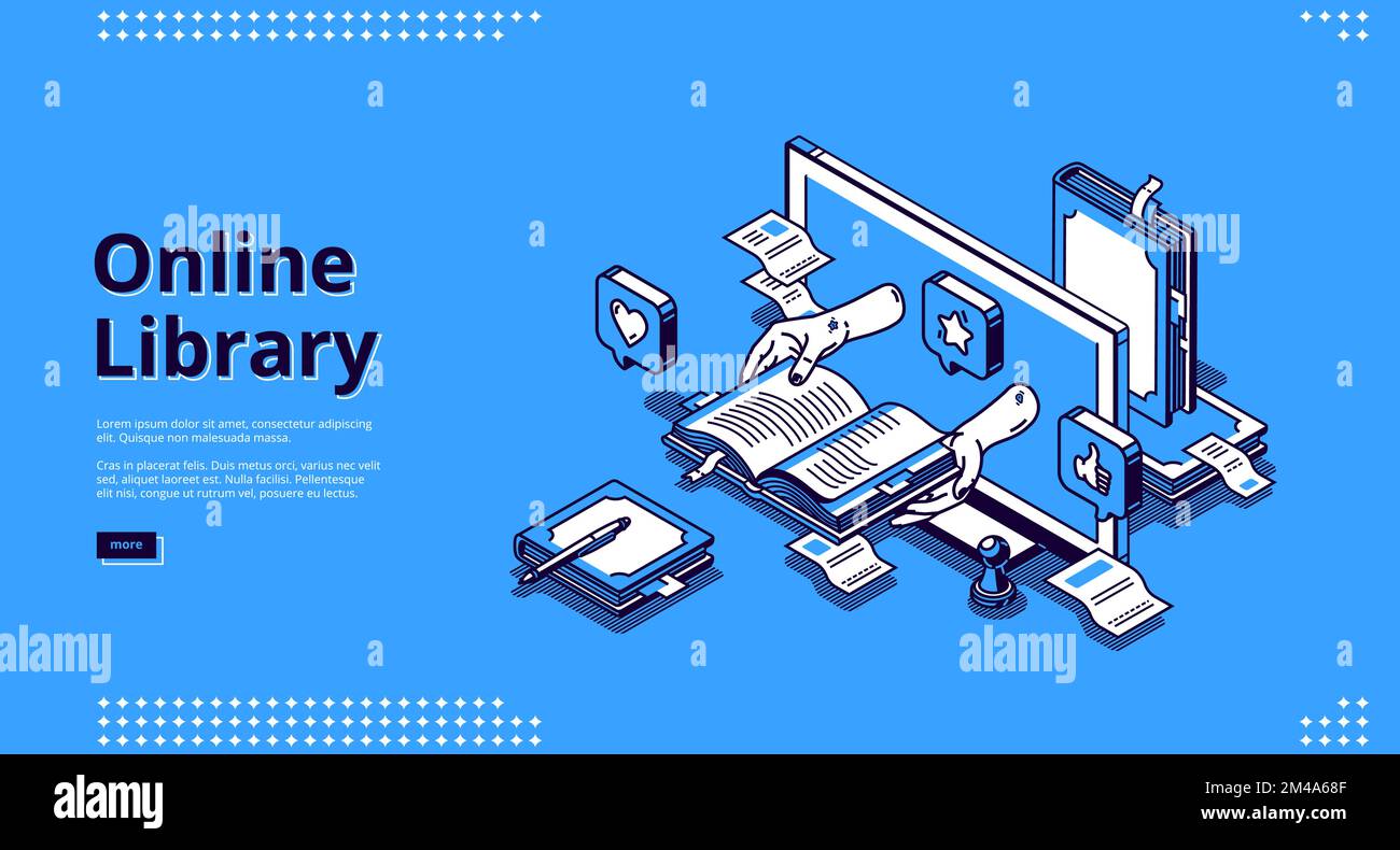 Online library isometric landing page. internet service, app for ...