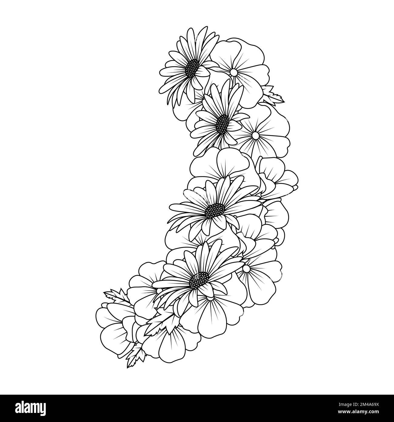 daisy flower drawing coloring page with doodle art design in detailed ...