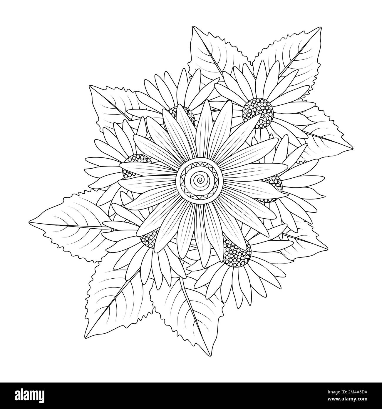 sunflower coloring page pencil drawing of vector design and blooming ...
