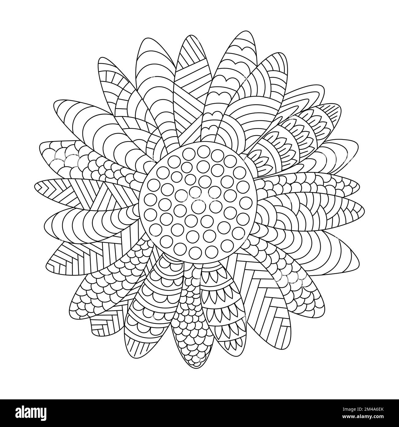sunflower zentangle coloring page with henna decorative flowers design ...