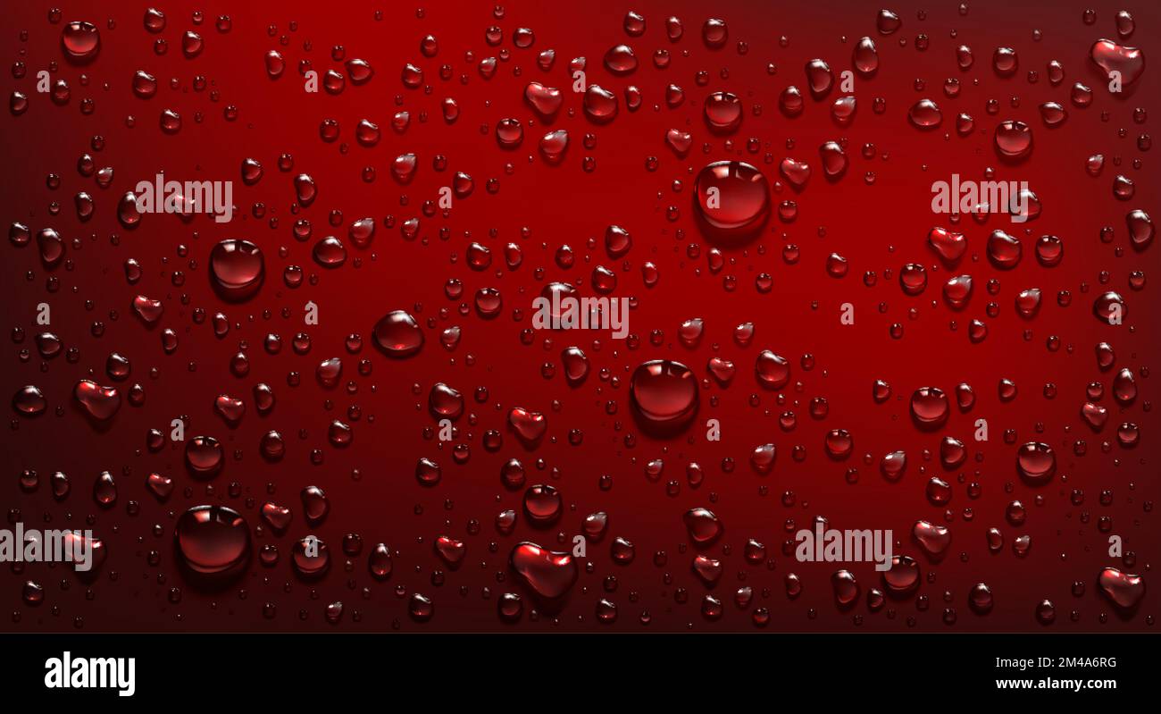 Water droplets on red background. Vector realistic illustration of ...