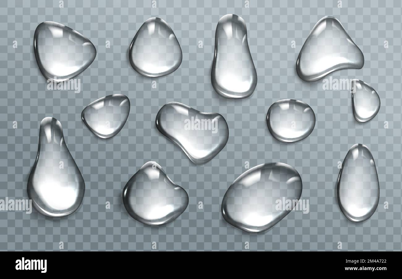Water drops isolated on transparent background. Vector realistic set of ...
