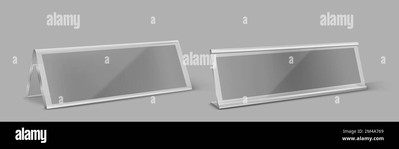 Table card holder, empty plastic name plate. Vector realistic mockup of ...