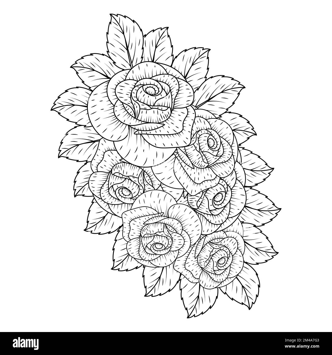 sketchyHand drawn bouquet with roses. Sketch for anti-stress adult ...