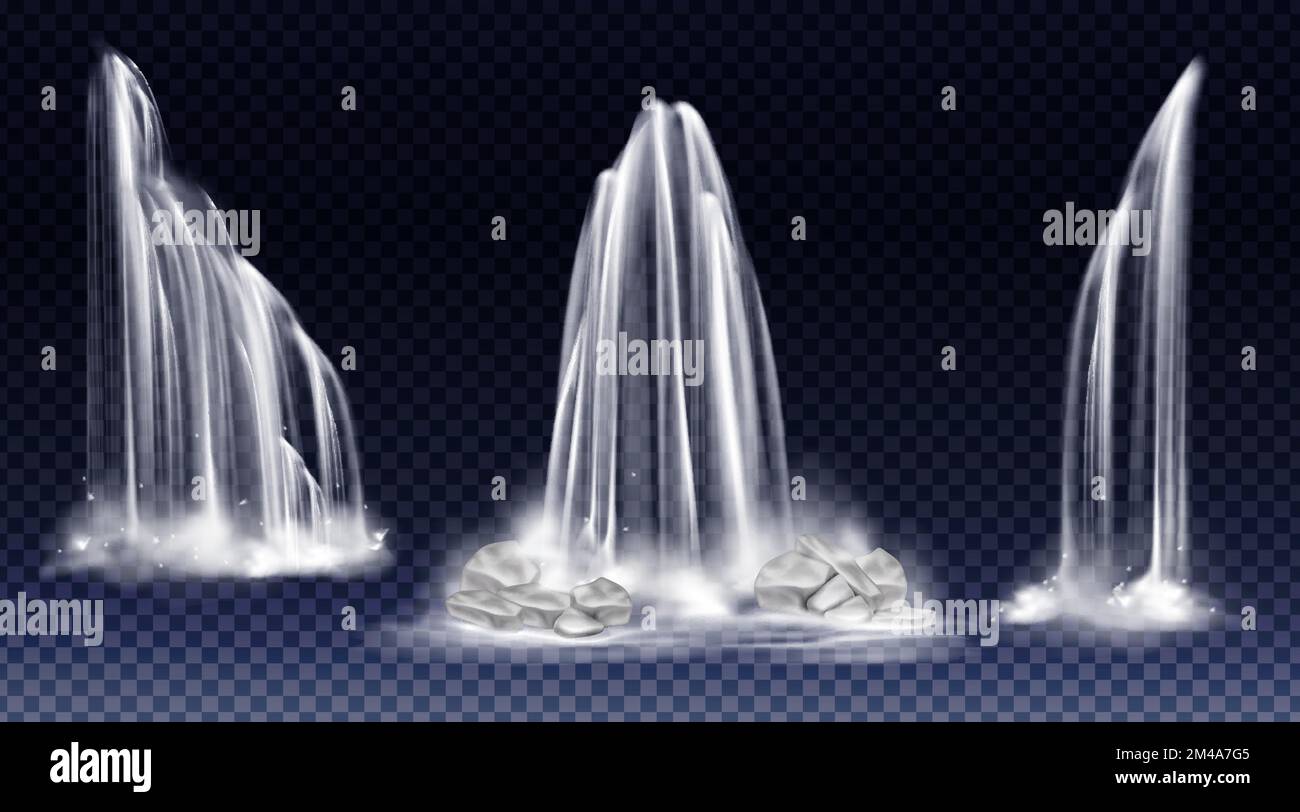 Waterfalls isolated on transparent background. Vector realistic river ...
