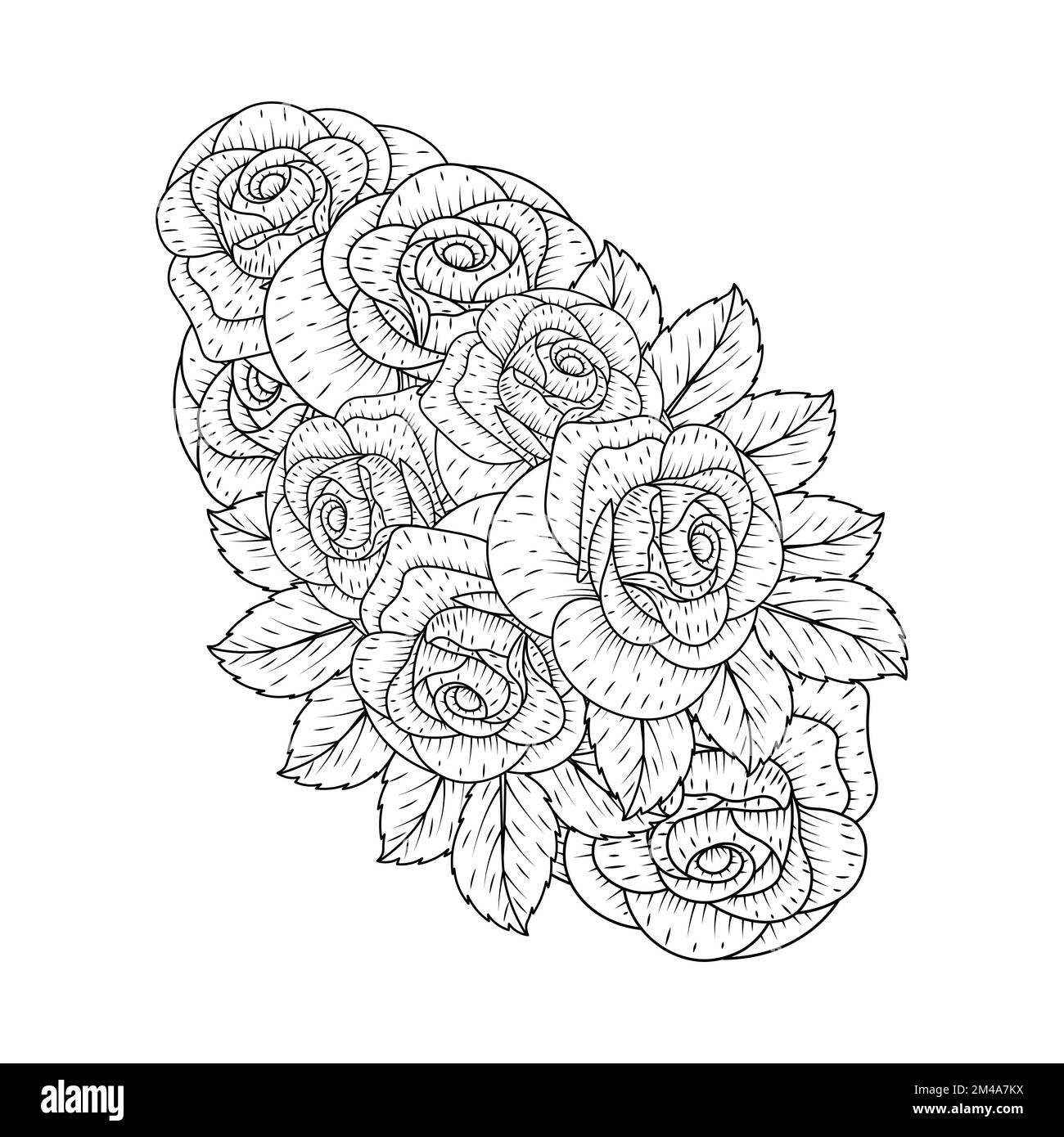 sketchyHand drawn bouquet with roses. Sketch for anti-stress adult ...