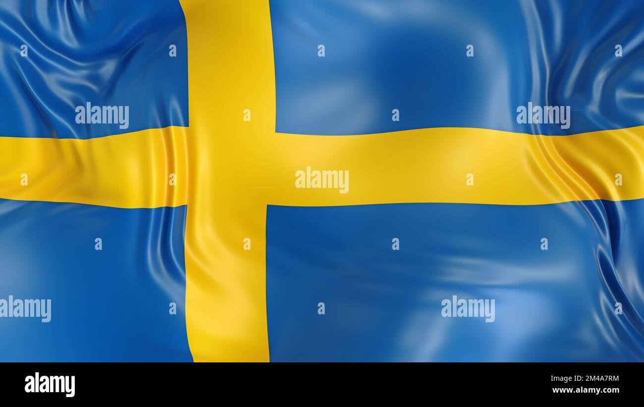 Sweden flag with reflections. Country. 3d render illustration Stock ...