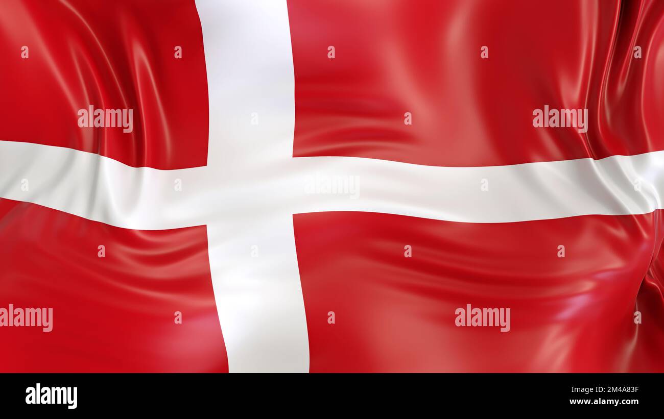 Denmark flag with reflections. Country. 3d render illustration Stock ...