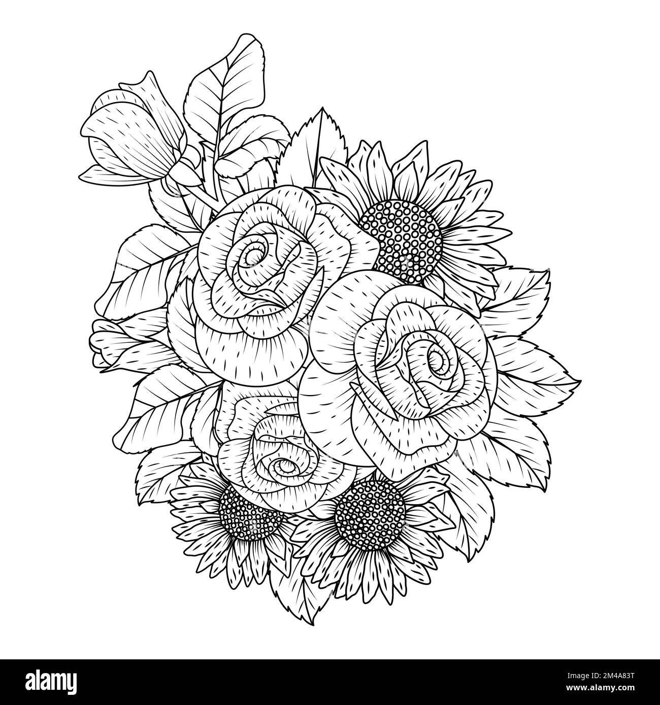 sketchyHand drawn bouquet with roses. Sketch for anti-stress adult ...