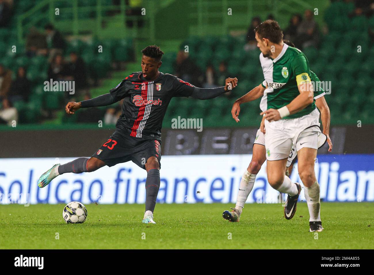 Simon Banza (L) of SC Braga seen in action during the Allianz Cup 2022/ ...